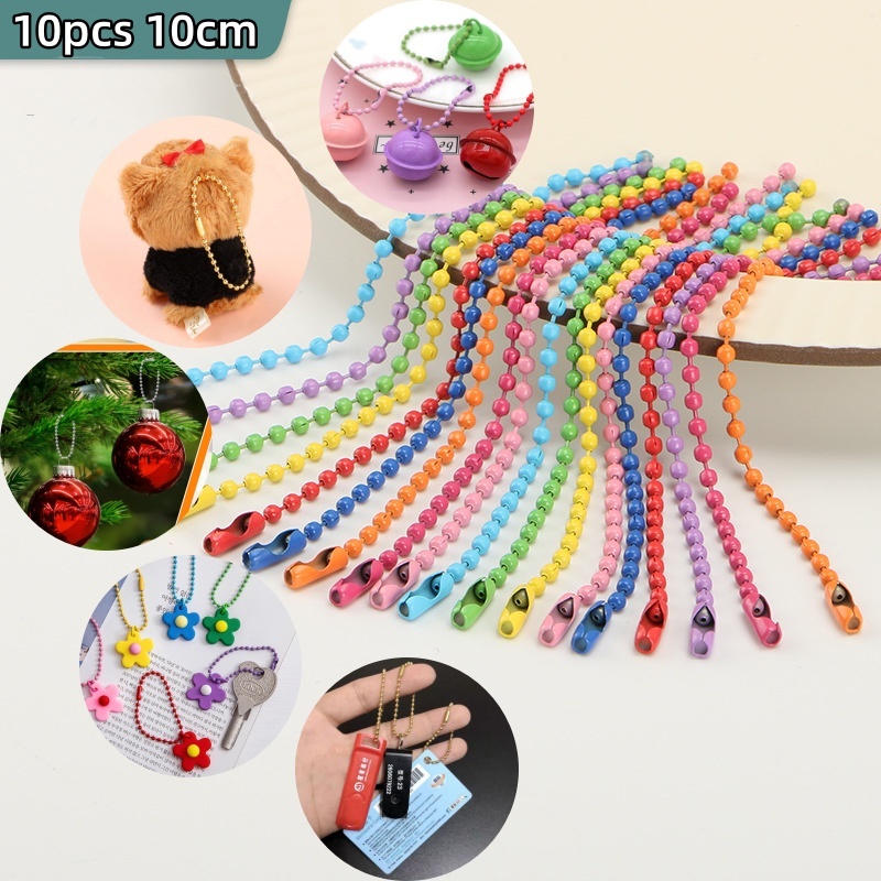 10Pcs 10cm Metal Colored Ball Bead Chains fits DIY KeyChain hand tag ...