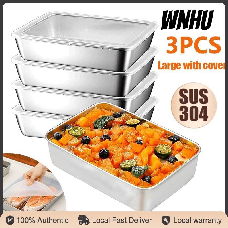 3Pcs/Set Kitchen Rectangle Stainless Steel Food Storage Box Camping ...