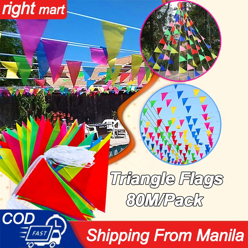 80Meter Colorful Fiesta Flag Plastic Triangle Flags Banderitas Birthday ...