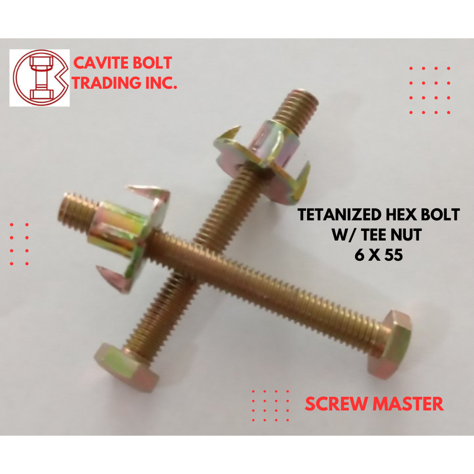 TETANIZED HEX BOLT W/ TEE NUT 6 X 55MM 30 PCS/PACK | Shopee Philippines