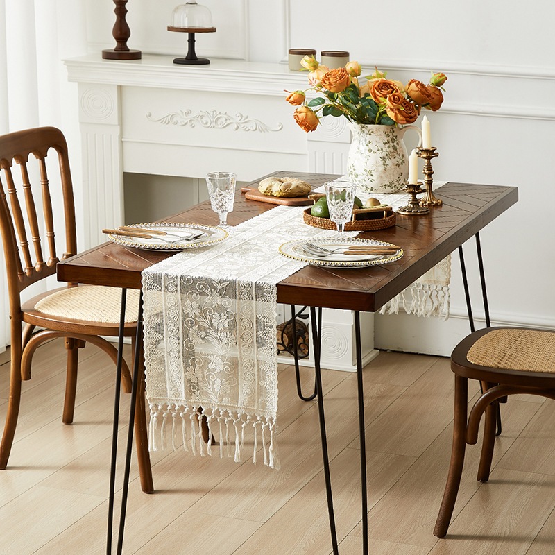 Retro Lace Hollow Table Runner With Tassel European Pastoral Style ...