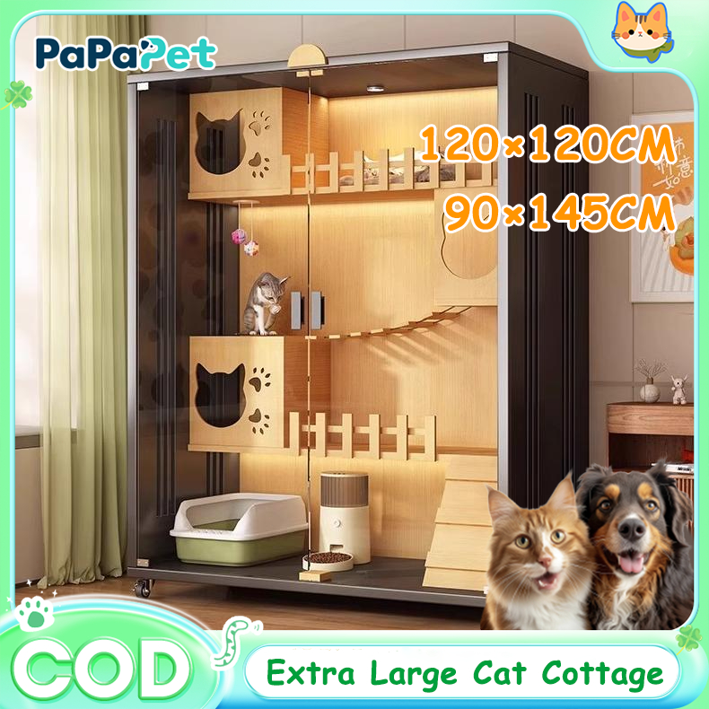 Luxury Cat Villa Solid Wooden Cat House Pet Showcase Indoor Cat Cage ...