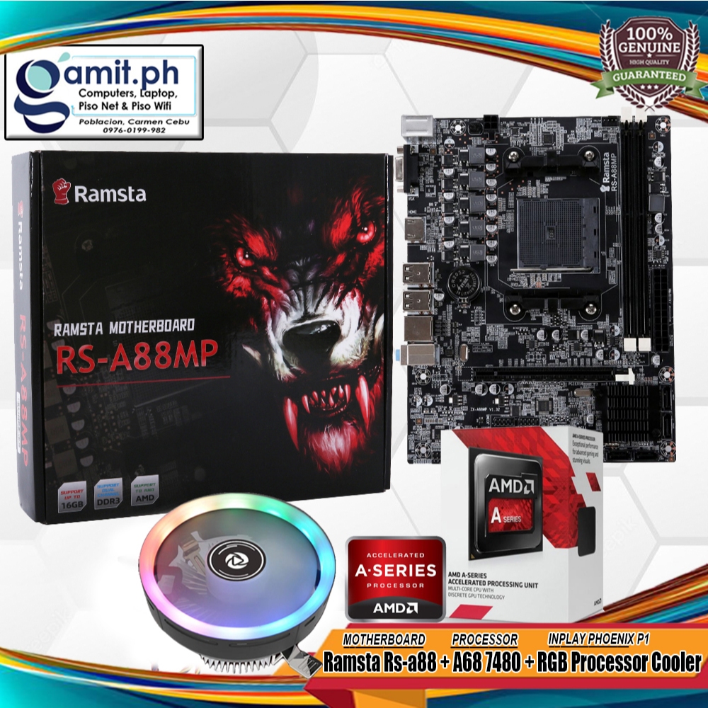 Ramsta Motherboard bundle A88mp Support fm2 fm2+ ddr3 with Amd a6 7480 3.5ghz Processor Brand ...