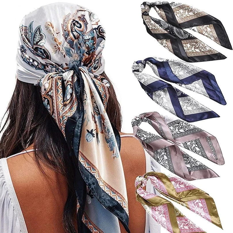 Fashion Printed Satin Head Scarf Hair Bands for Girl Women Headband ...