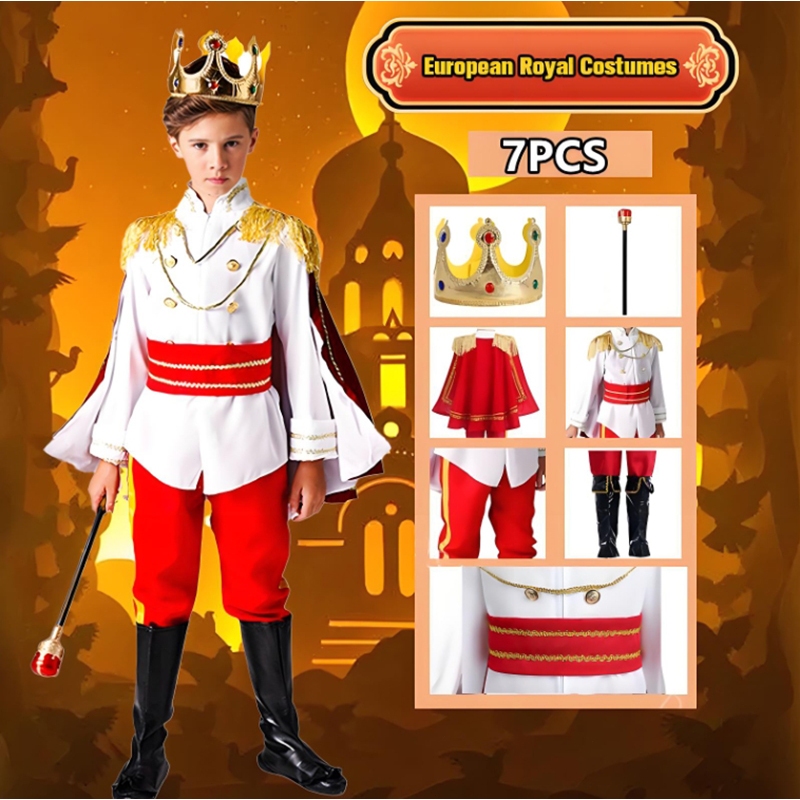 7Pcs Set Prince Costume Suit Halloween United Nation Prince Royal King ...