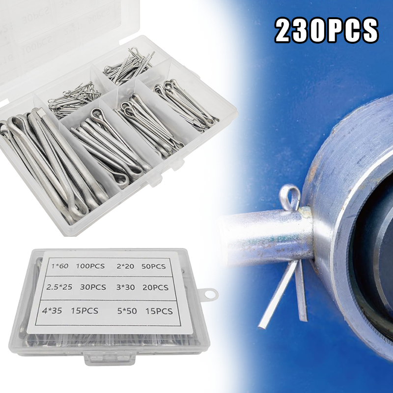 230pcs Cotter Pins 6-Sizes Steel Steel Split Pin Fastener Clips ...