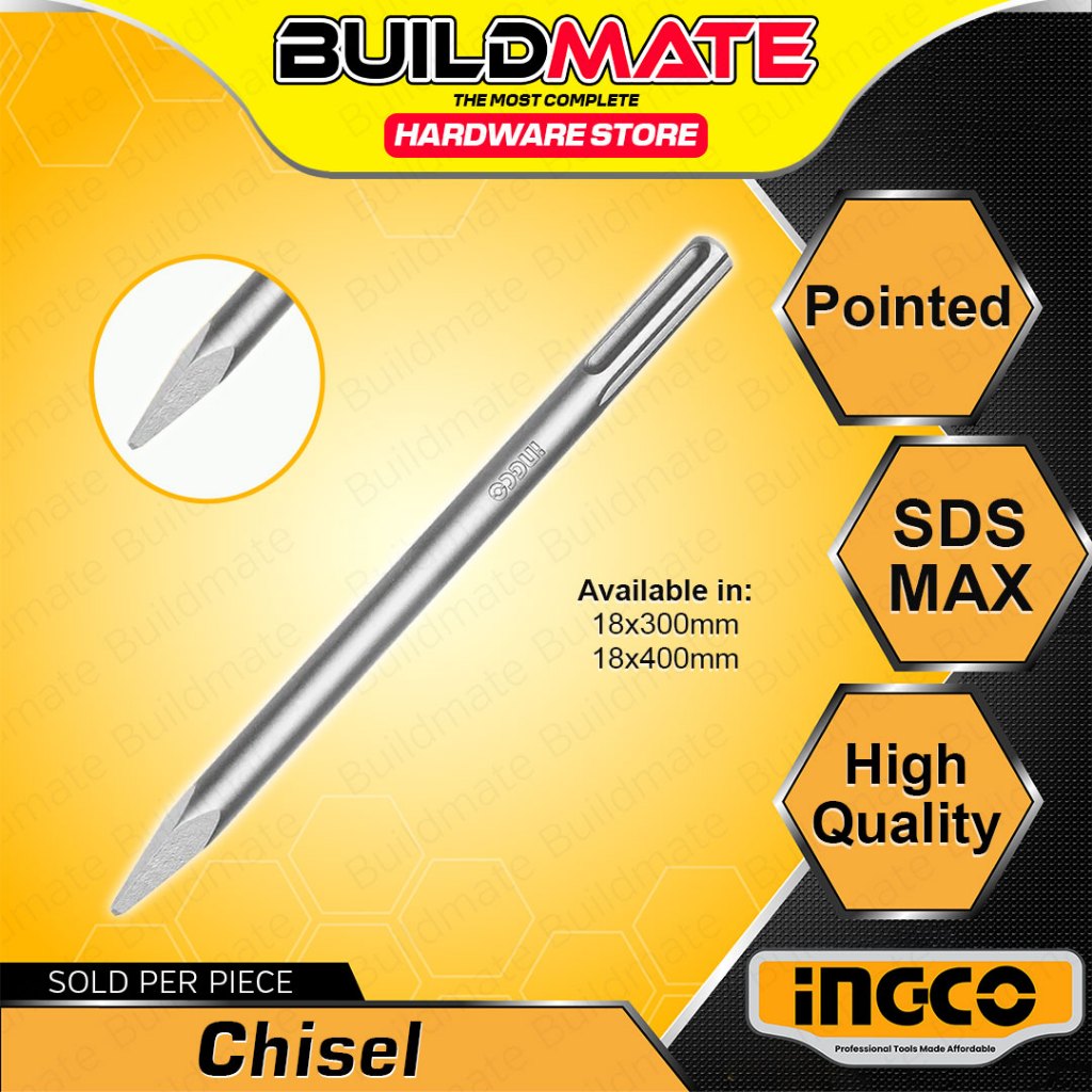 BUILDMATE Ingco SDS Max Pointed Chisel 300mm / 400mm Concrete Masonry Breaker Chiseling Tool ...