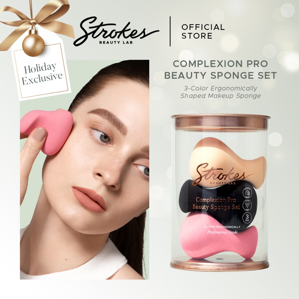 Strokes Complexion Pro Beauty Sponge Set [ 3-Color Ergonomically Shaped Makeup Sponge ] | Shopee ...