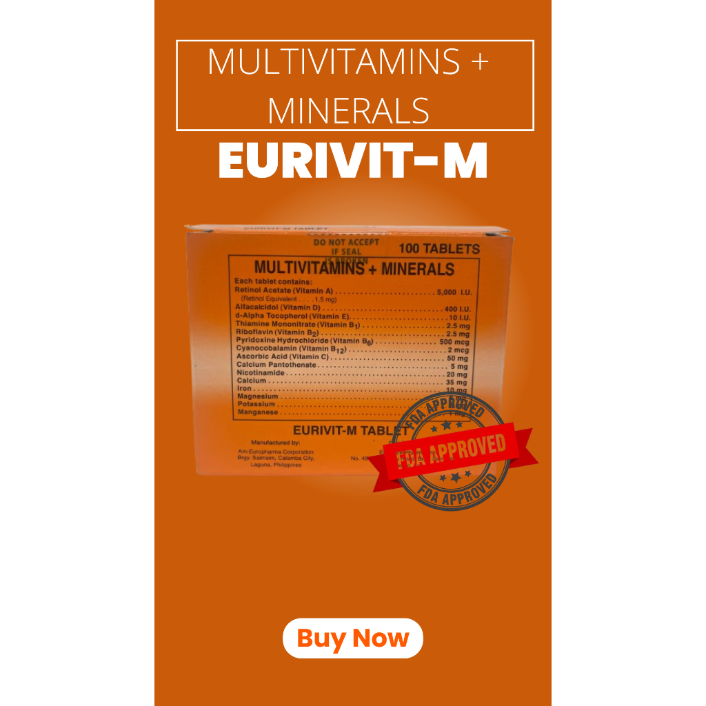 EURIVIT-M Multivitamins + Minerals 100 Tablet Supplement Healthcare ...