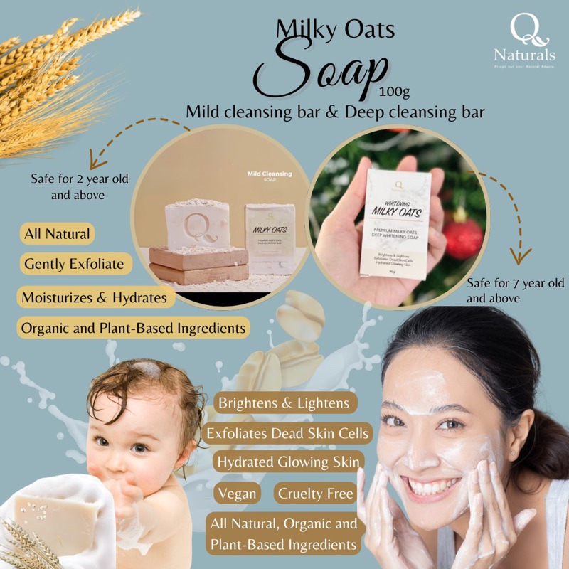 QNATURALS MILKYOATS MILD CLEANSING BAR and MILKYOATS DEEP WHITENING BAR | Shopee Philippines