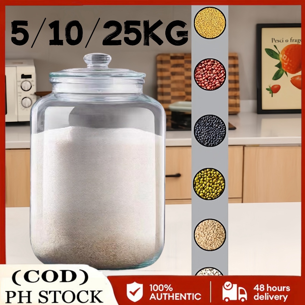 Big Glass Jar with Lid Storage Rice Dispenser 5 kilos Kitchen Canister ...