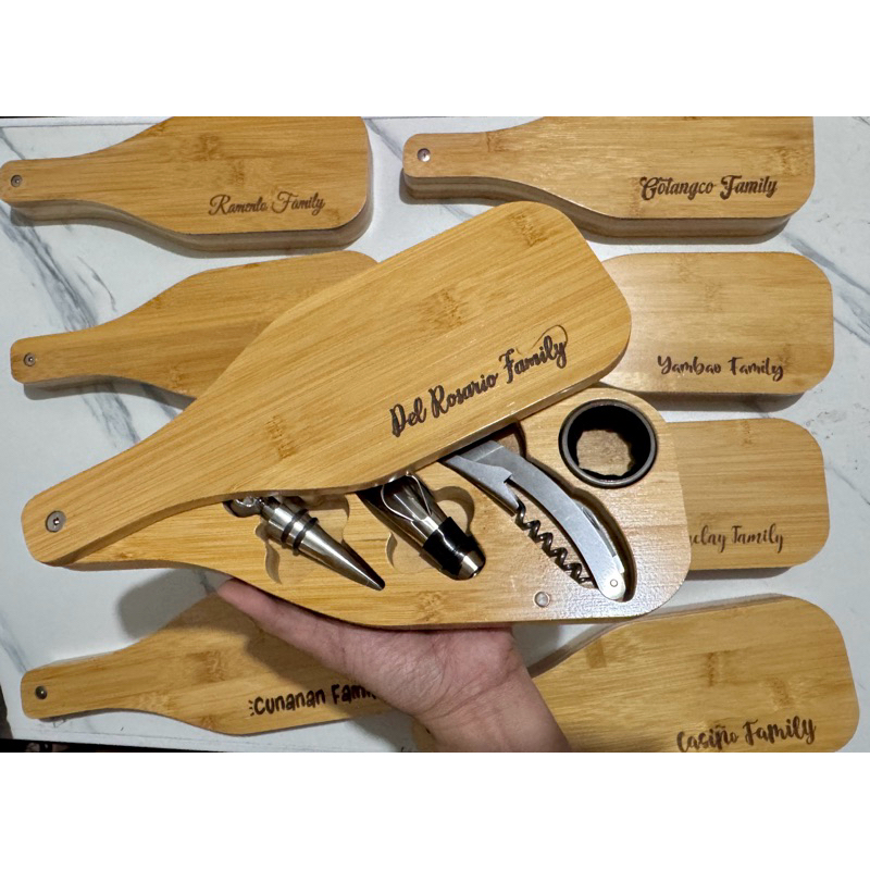 Personalized Bamboo Wine Tool Set 4 pcs wine tools free name engrave ...