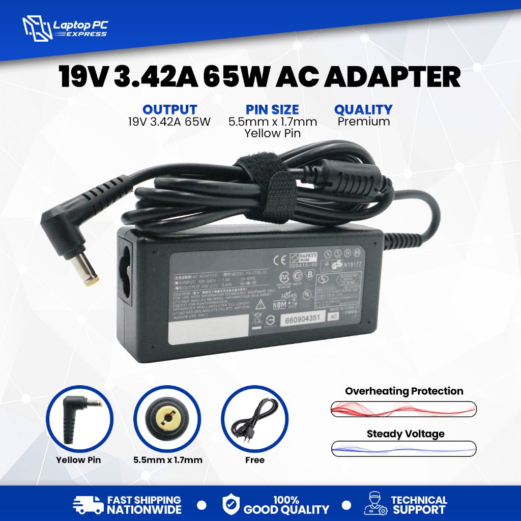 Laptop Charger Acer 19V 3.42A YP for Acer Aspire R3 V3 V5 V7 E11 E14 ...