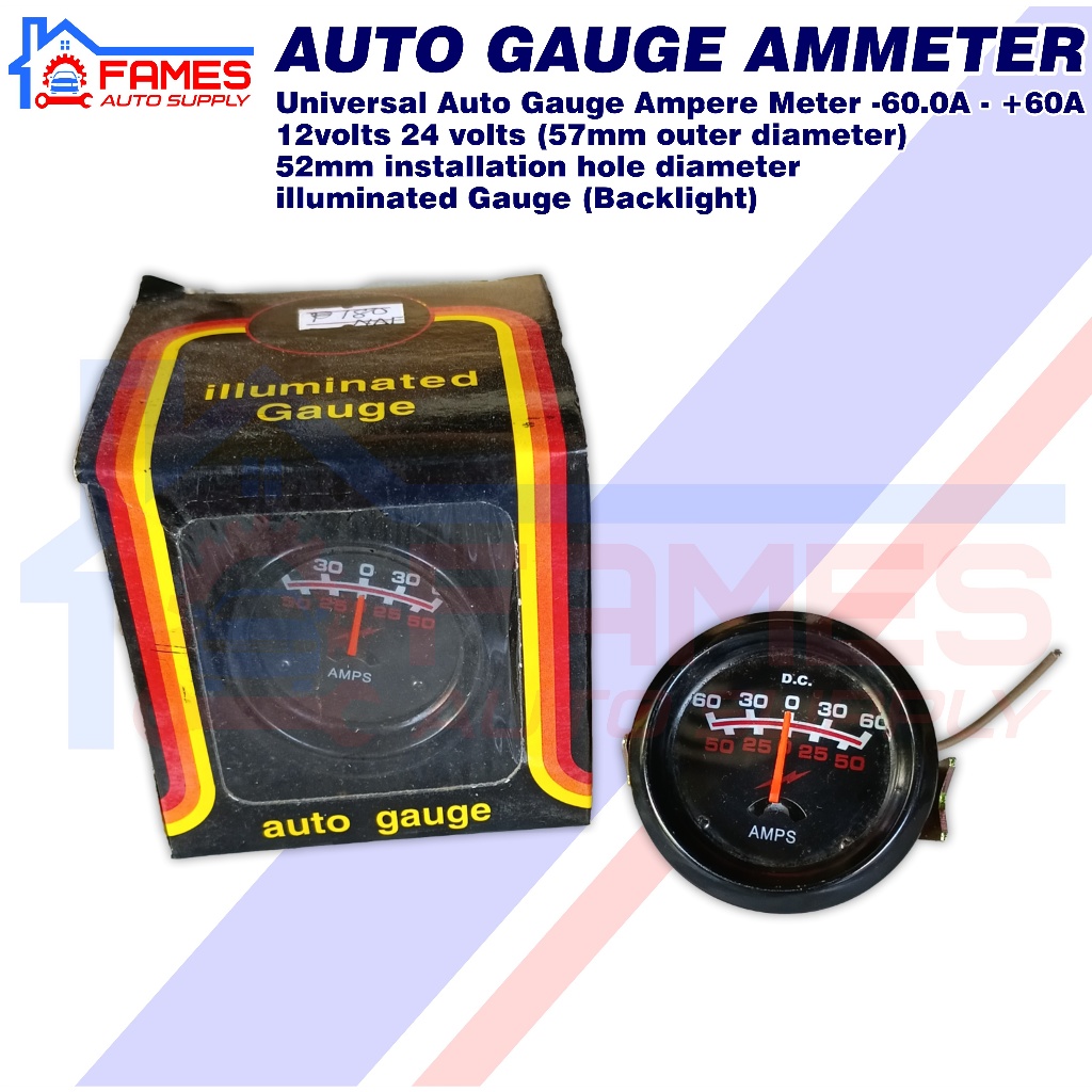 Universal Ampere Gauge 52mm (with backlight) Ammeter Auto Gauge ...