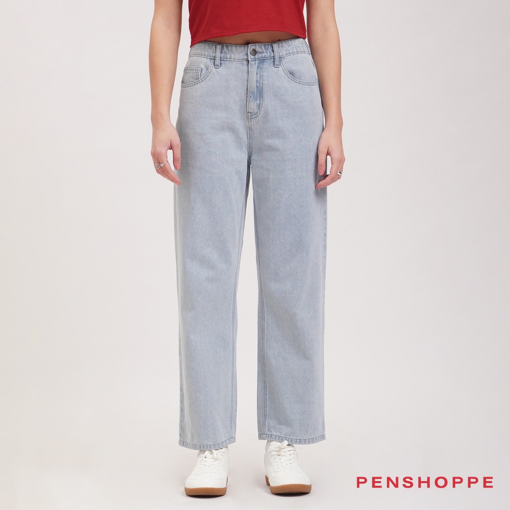Penshoppe Straight Fit Jeans In Light Wash For Women (Light Blue ...