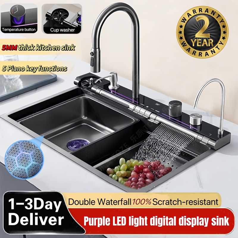 Waterfall Sink New Stainless Steel Kitchen Sink Multi-function Large ...