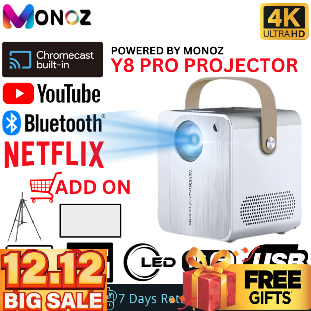 Android Projector Y8 Pro Portable Mini 4K UHD 6000 Projectors Android ...