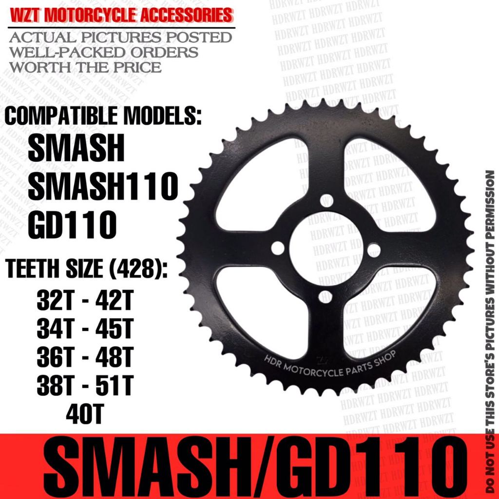 WZT REAR SPROCKET FOR SUZUKI SMASH / GD110 / RAIDER -J / SHOGUN125 ...