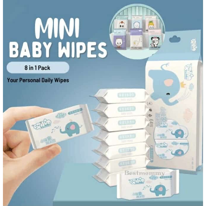 8 in1 Set Baby Wipes Mini wipe Easy to carry Outdoor Travel Size ...