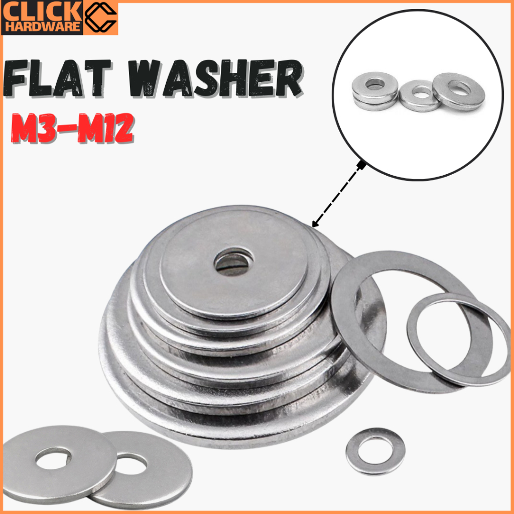 100 PCS Stainless Steel Flat Washers -Sizes: 3mm, 4mm, 5mm, 6mm, 8mm ...