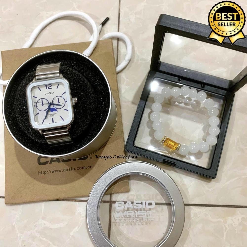 Casio M3D Umbrella 2 Chrono Square Silver White Stainless Steel Band ...