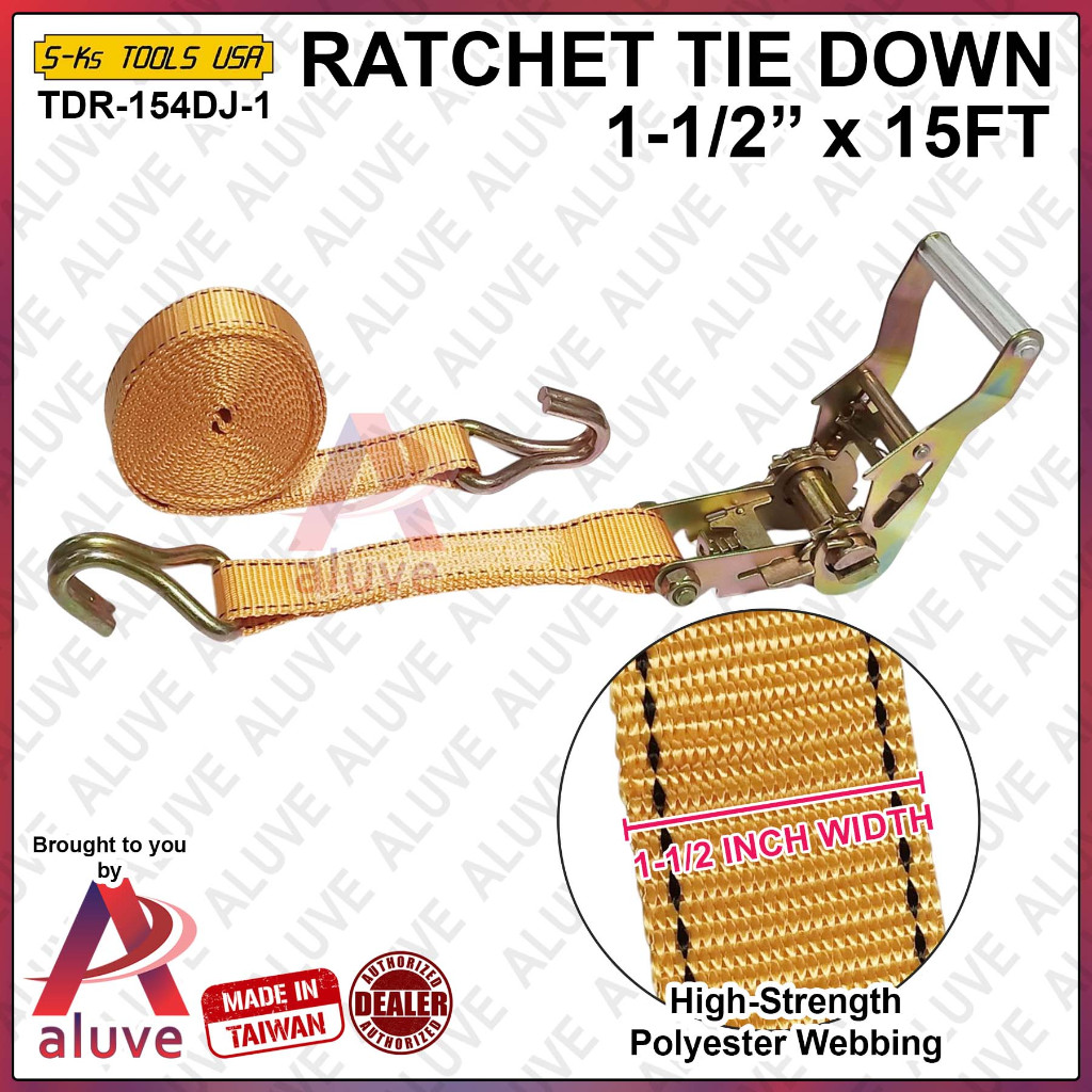 Ratcheting Cargo Lash 1-1/2" x 15' Adjustable Ratchet Tie Down Cargo ...