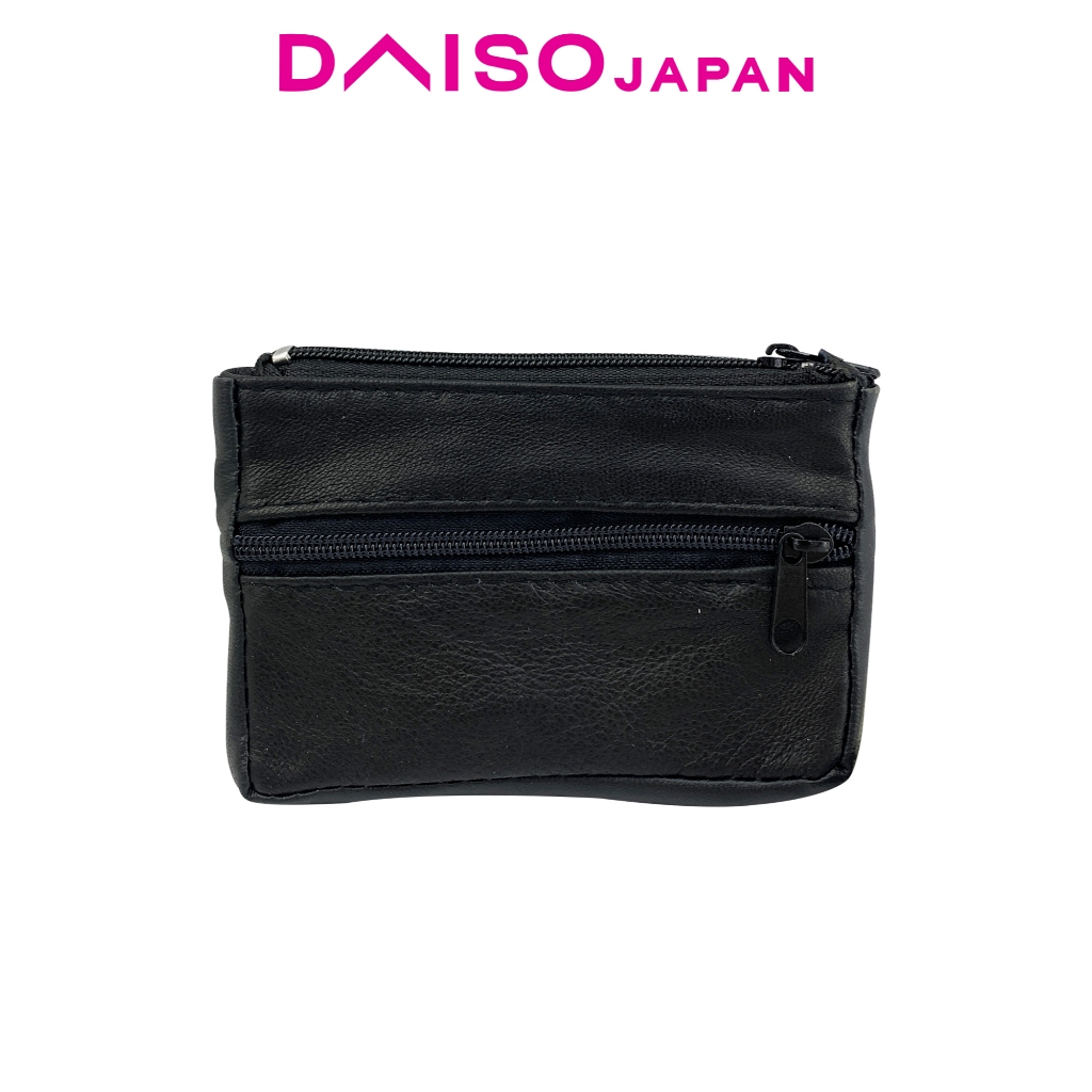 Daiso Black Genuine Leather Coin Case with Double-Sided Zipper | Shopee ...