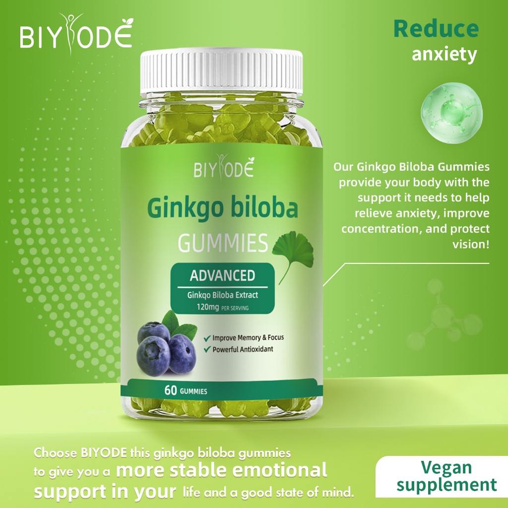 BIYODE Ginkgo Biloba Gummies Relieve Anxiety, Tension, Inhibit ...