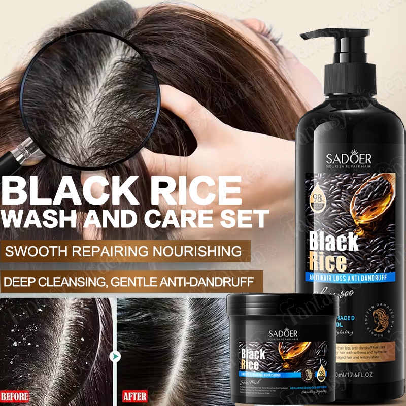 500ml Black Rice Anti Dandruff Shampoo Control Oil Repair Damage Hair Dry Hair Care Shampoo Set ...