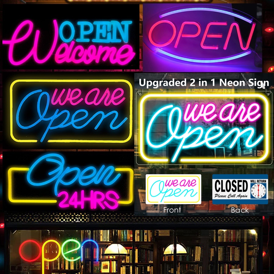 【UNOLUX】OPEN Signage Welcome Sign 24 Hours Open Sign Neon Lights ...