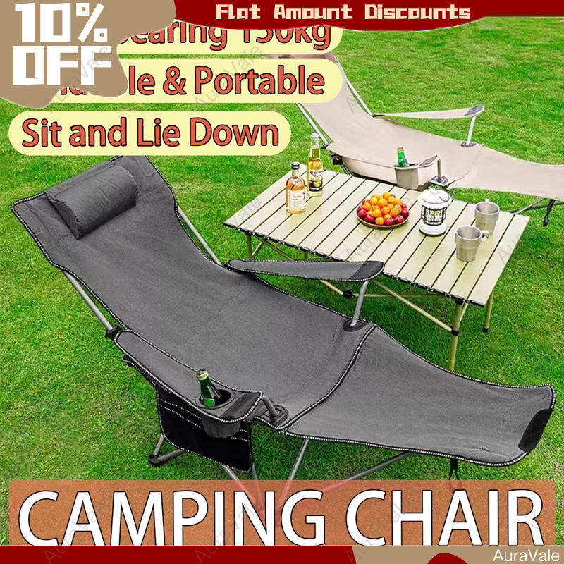 AuraVale Reclining Camping Chair Heavy Duty Steel Pipe Foldable Outdoor ...