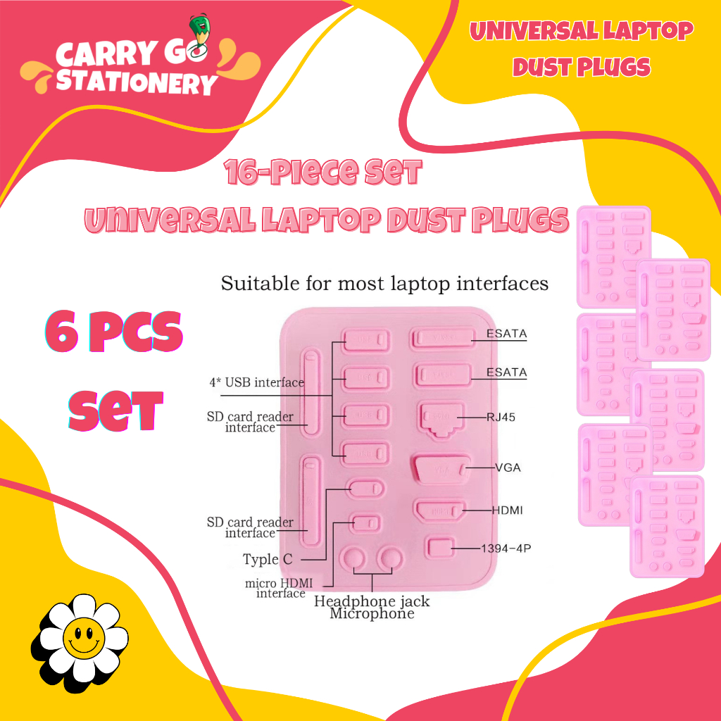 (6PCS) 16-PC Set Universal Laptop Dust Plugs Durable Dust Caps Flexible ...