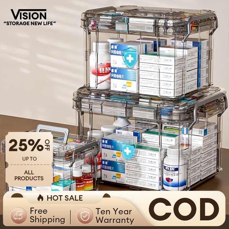 VISION First Aid Kit Storage Box Plastic Family First aid box Medicine ...