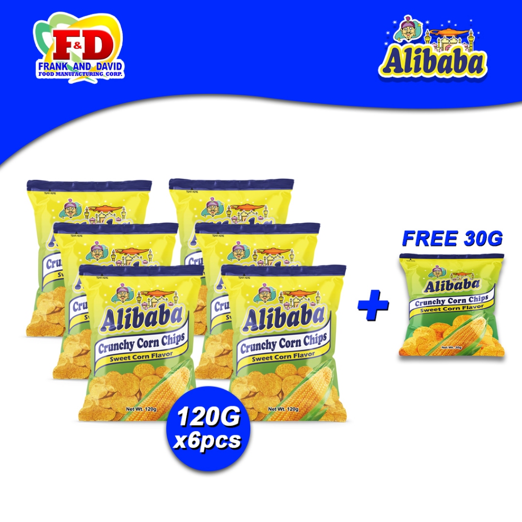 Alibaba Crunchy Corn Chips + Sweetcorn Flavor 120 grams x 6 pcs + 30 ...