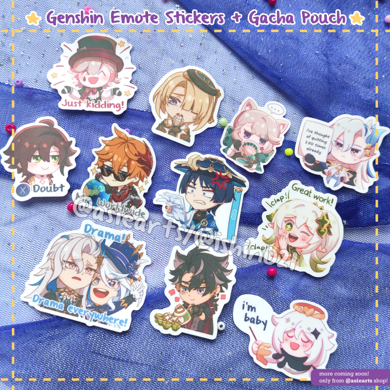 Genshin Impact Emote Stickers and Gacha Pouch Vol 1 and 2 Waterproof ...