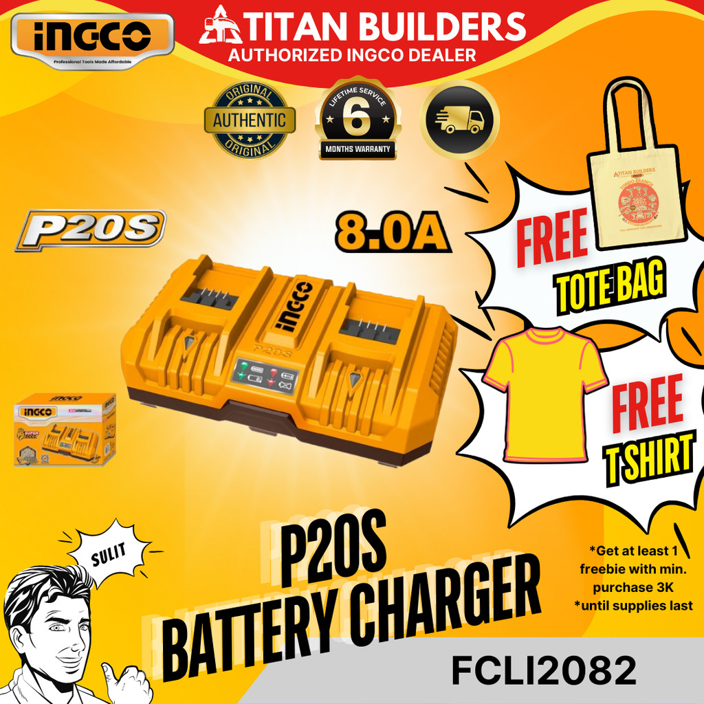 Ingco by Titan P20S Battery Charger 220-240V~50/60Hz 20V output dual 4A ...