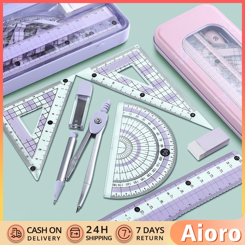 7PCS Drawing Compass Ruler Set Kit Students School Examination Math ...
