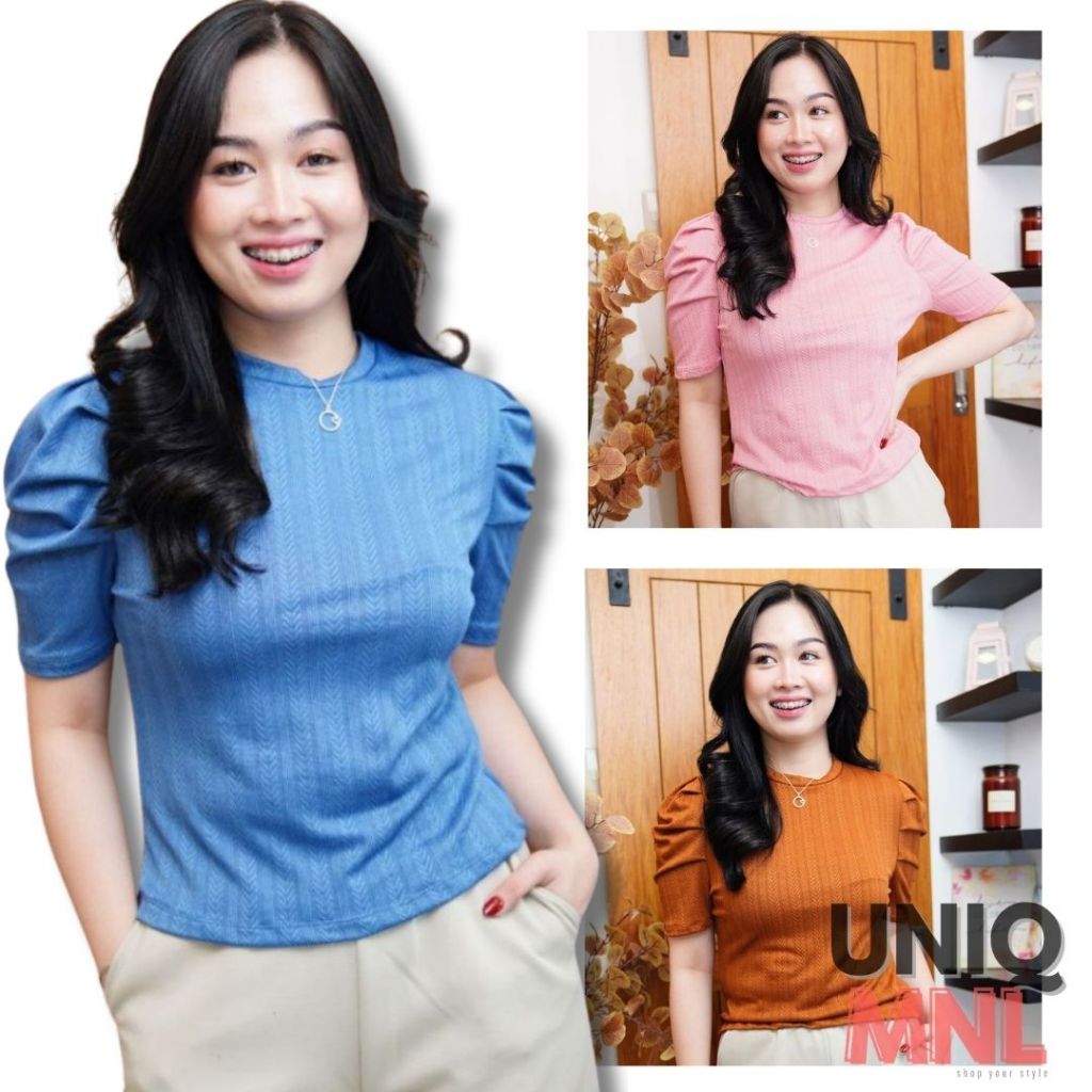 UNIQ.MNL Magnolia Basic Puff Sleeves Knitted Top | Shopee Philippines
