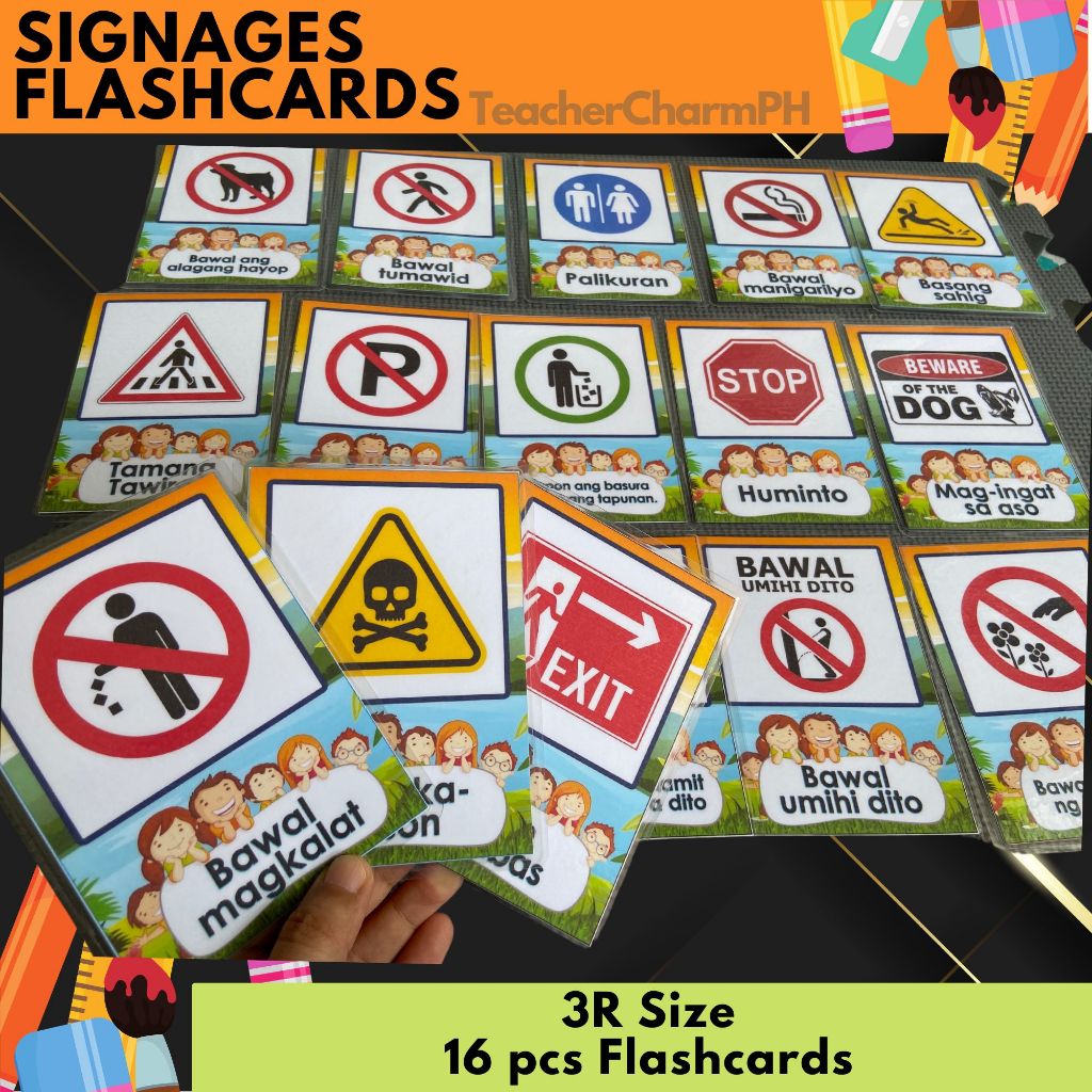 SIGNAGES TAGALOG FLASHCARDS Laminated Educational Flashcards 16pcs ...