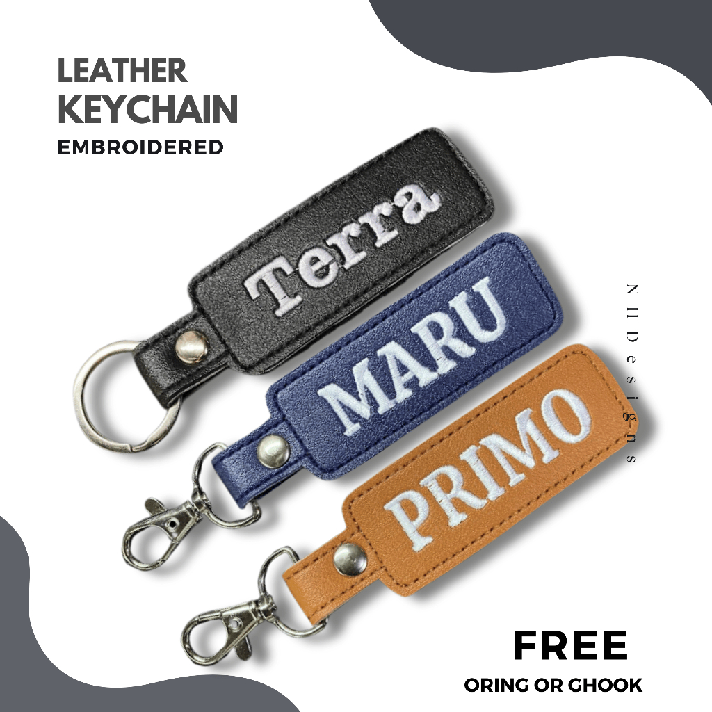 Personalized Rectangular Keyring, Leather Keychain Embroidered | Shopee ...