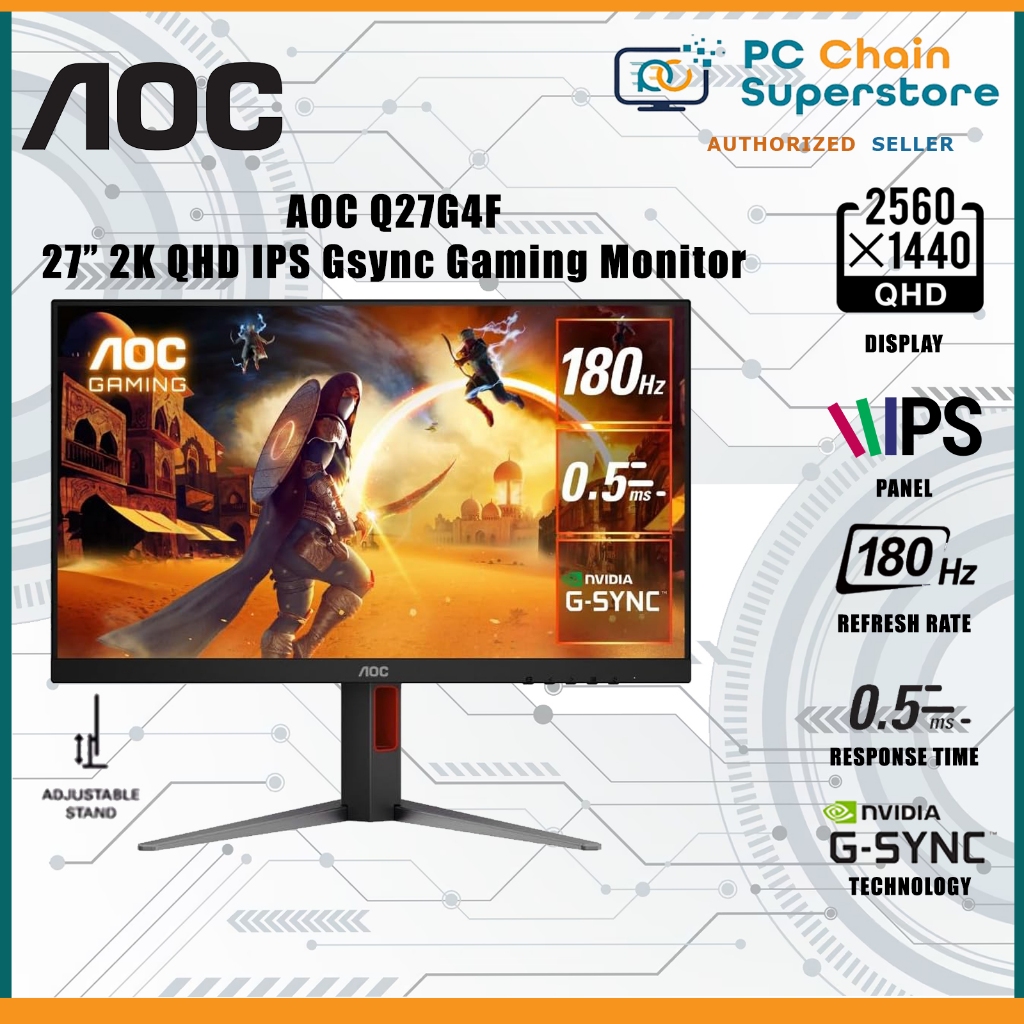 AOC Q27G4 / Q27G4F 2K Gaming Monitor - 27" QHD 1440P Fast IPS / 180Hz ...