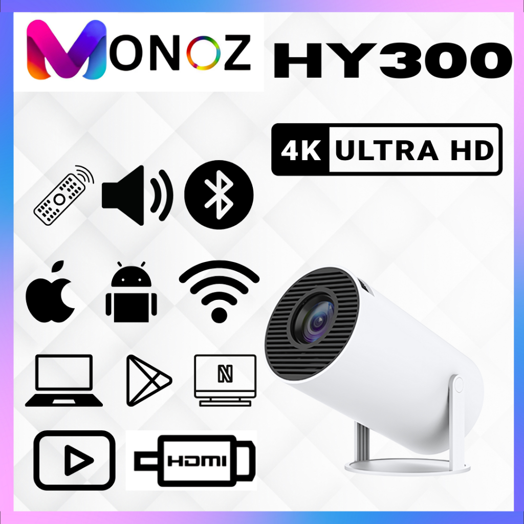 MONOZ HY300 Smart Mini Projector Full HD Built-in OS/WiFi/Bluetooth ...