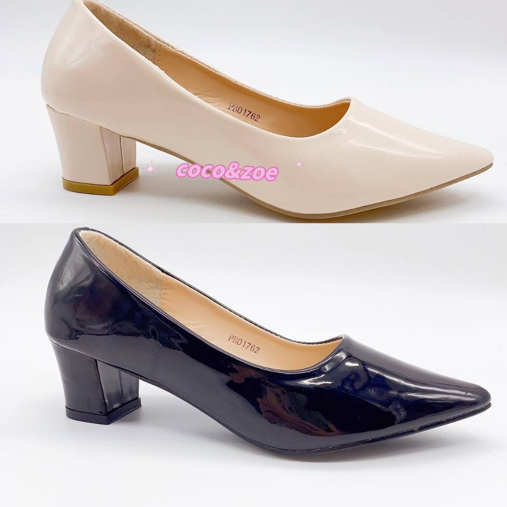 Women Pointed Toe Block Heel Shoes Black School Office White Heels ...