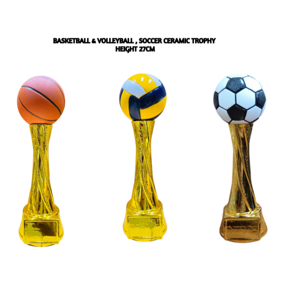 BASKETBALL & VOLLEYBALL , SOCCER CERAMIC TROPHY HEIGHT 27CM ( CUSTOMIZE ...