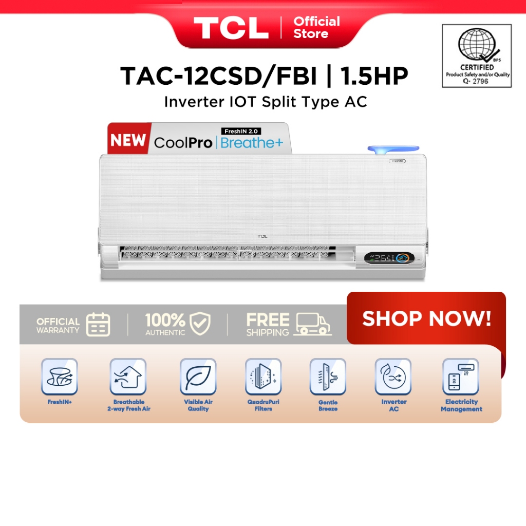 TCL 1.5HP CoolPro | FreshIN 2.0 Breathe+ Inverter Split-type Air ...