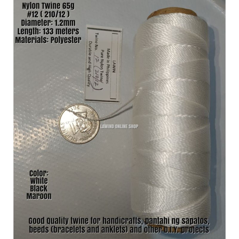 SOLD PER 1 PC. NYLON TWINE 65G #12 (210/12) 1.2MM x 133 METERS BLACK ...