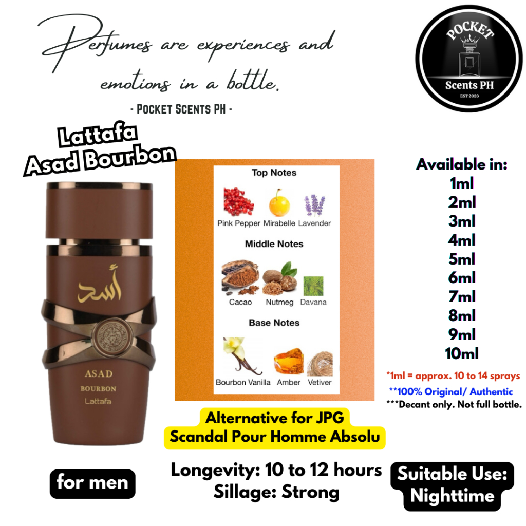 [PSPH] Lattafa Asad Bourbon - 1ml to 5ml - [PERFUME DECANT] | Shopee ...