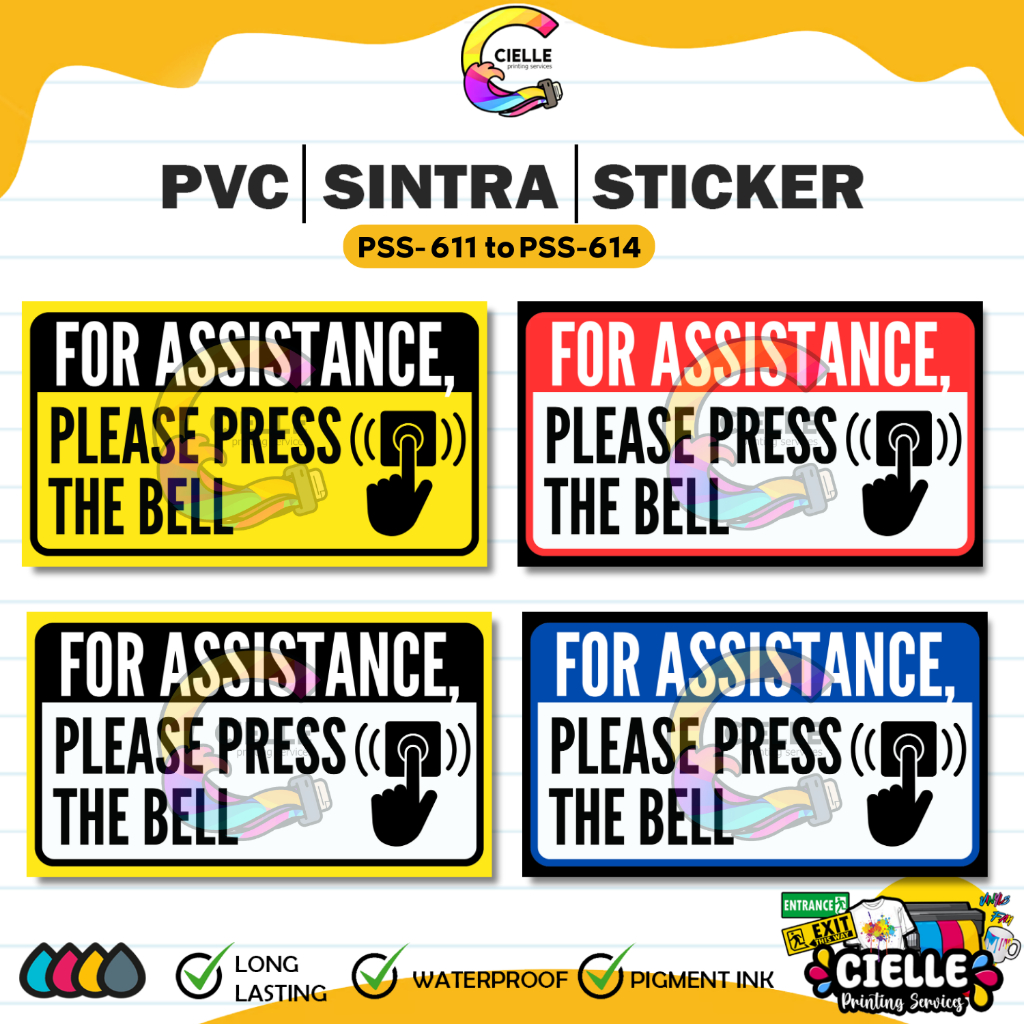 PVC │ SINTRA │ STICKER SIGNAGES (PSS-611 to PSS-614) - PLEASE PRESS THE ...