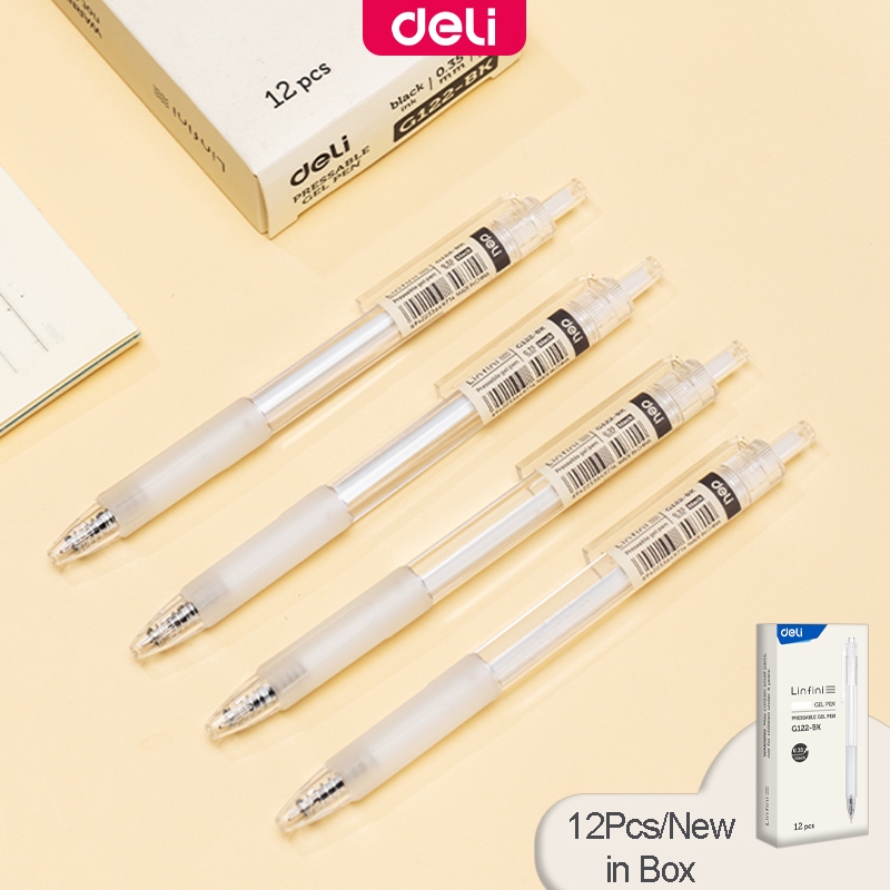Deli A122 12Pcs Press Gel Pen 0.35mm Quick-Drying Black Writing Ballpen For School Office ...