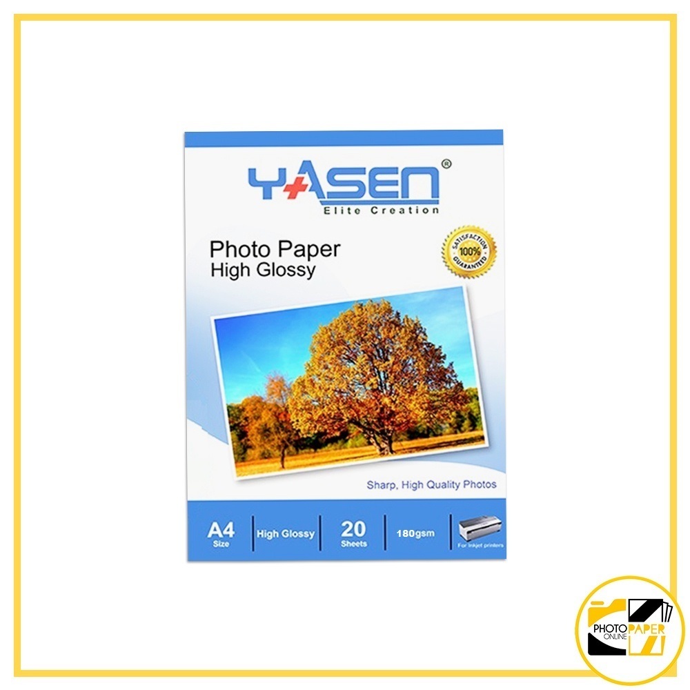 Yasen Premium Glossy Photo Paper 180GSM A4 (No Back Print) - 20 Sheets ...